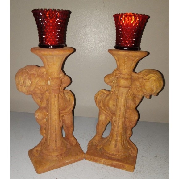 Unique Vintage | Accents | Vintage Italian Ceramic Cherubs Candle ...